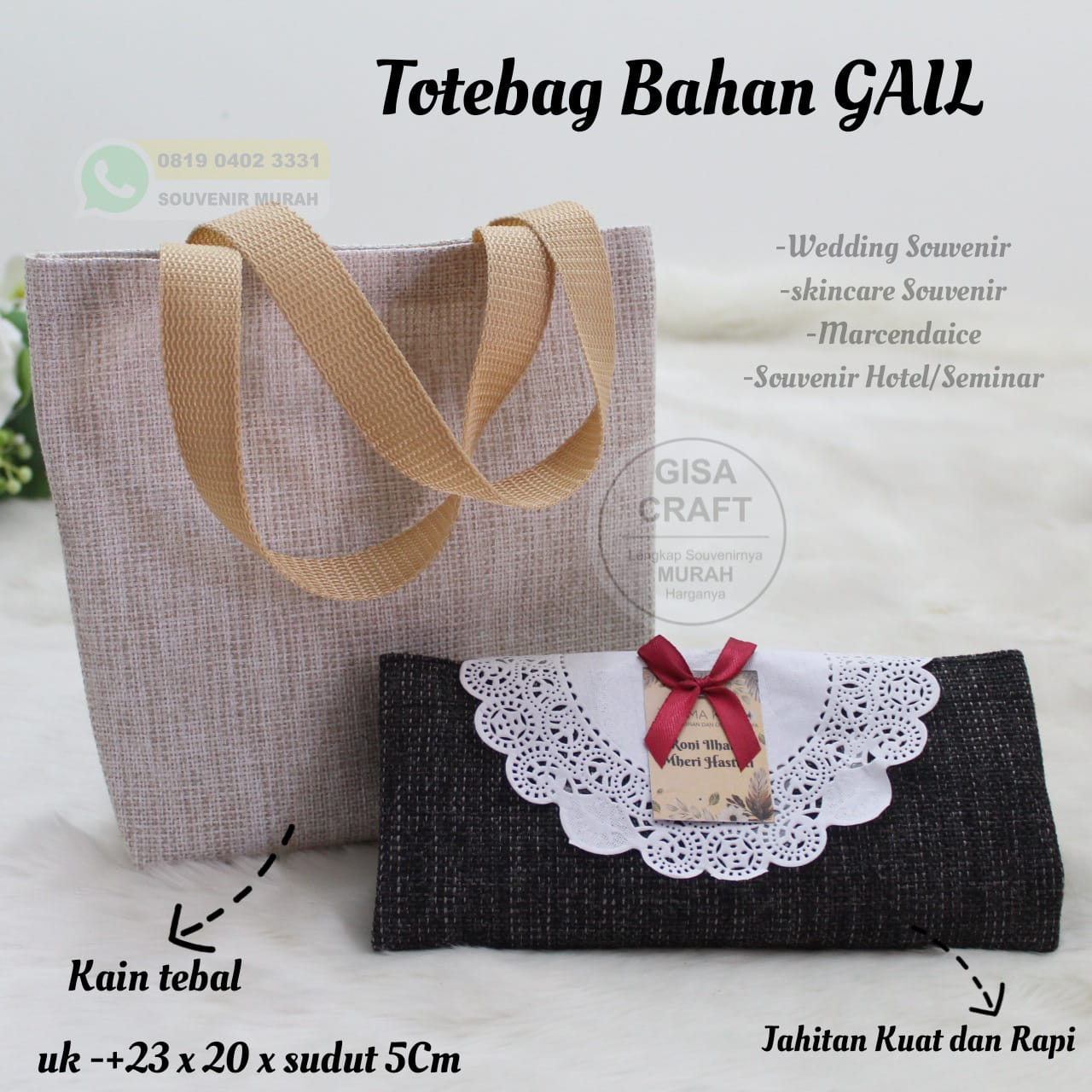 Souvenir Totebag Bahan Gail Dengan Tali Bisban Ukuran +- 23 x 20 x 5 cm ...